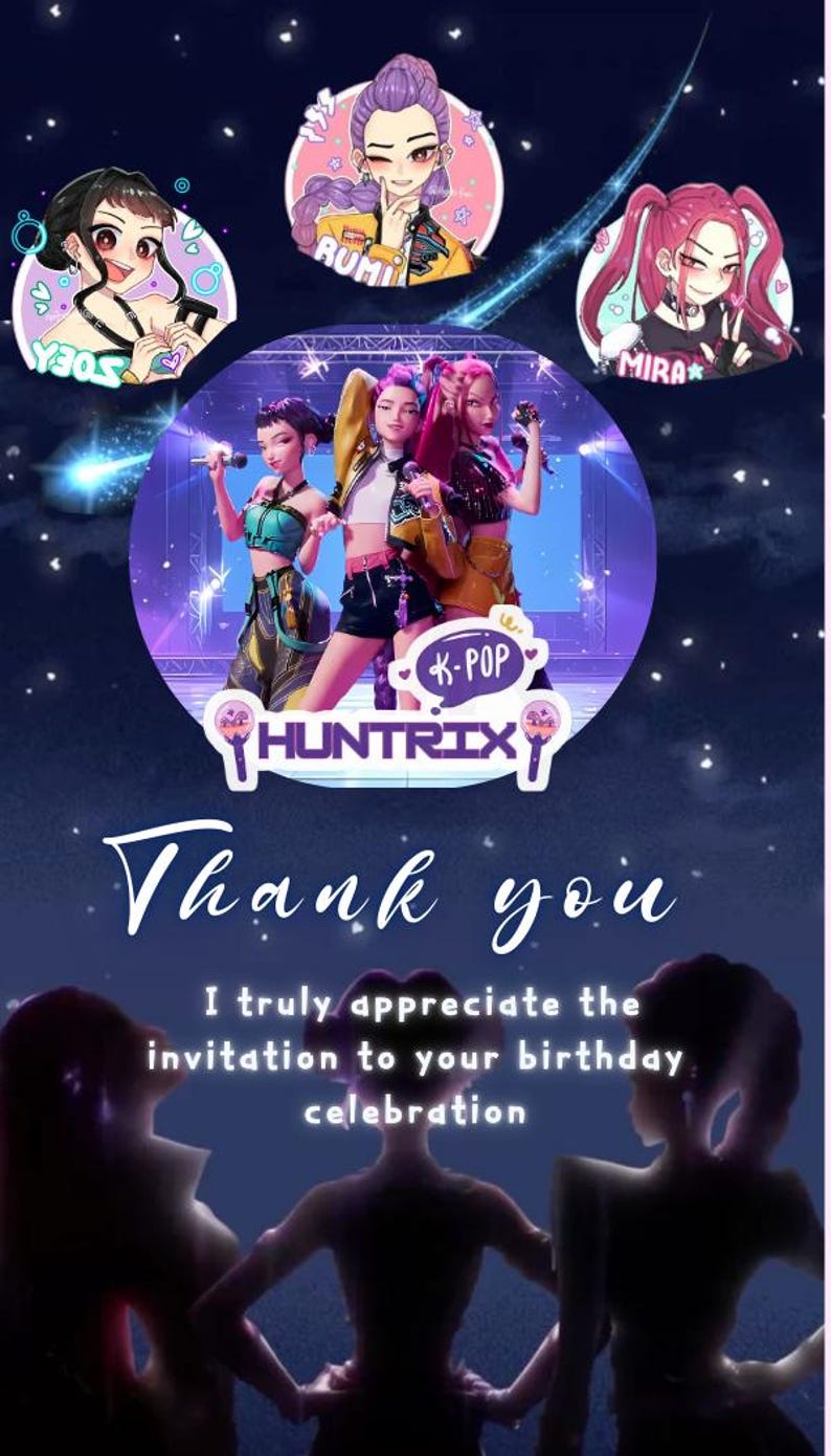 KPOP Demon Hunters Invitation, KPOP Demon Hunters Birthday Invitation ...
