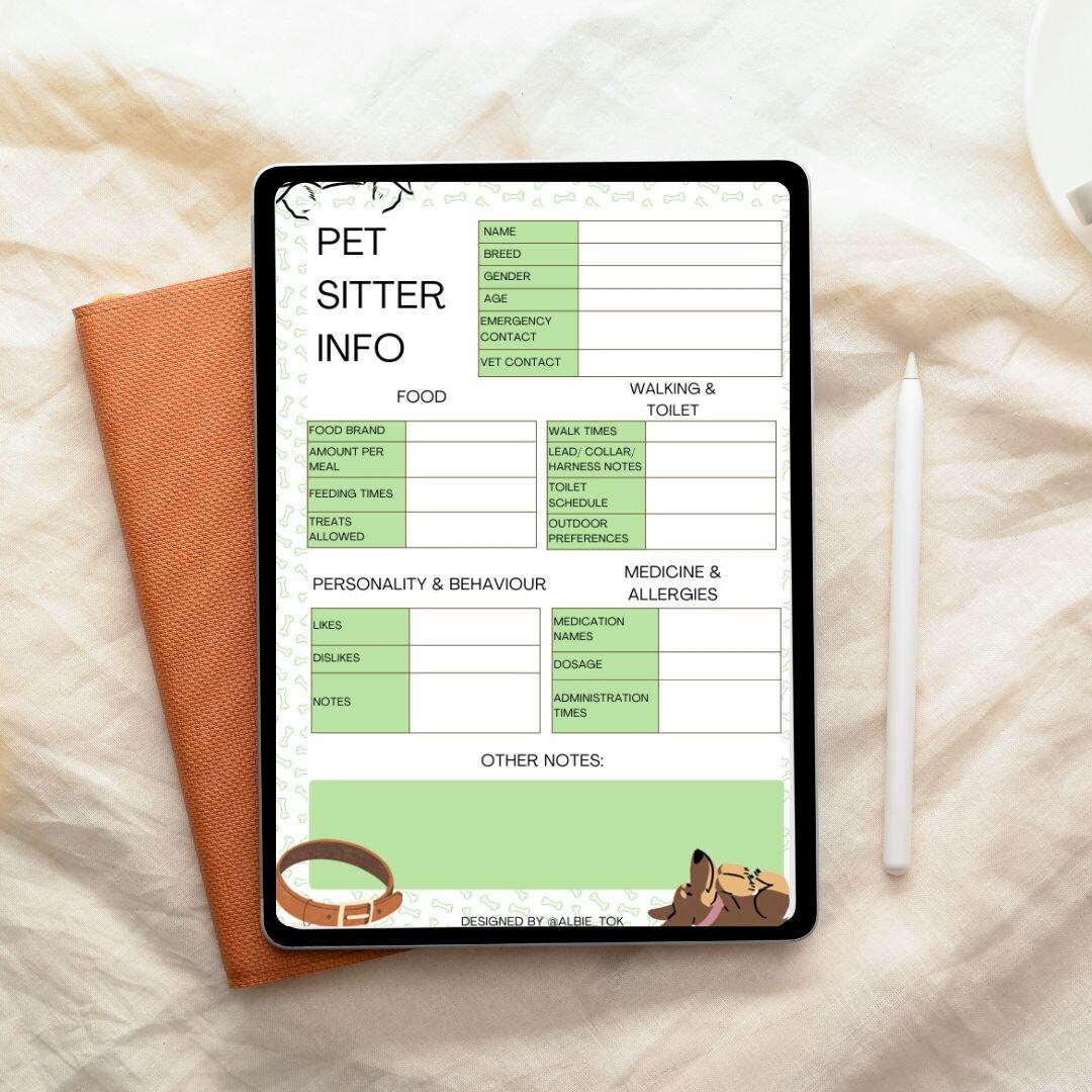 Dog Sitter Information Sheet – Printable Pet Sitter Form | Dog Care ...