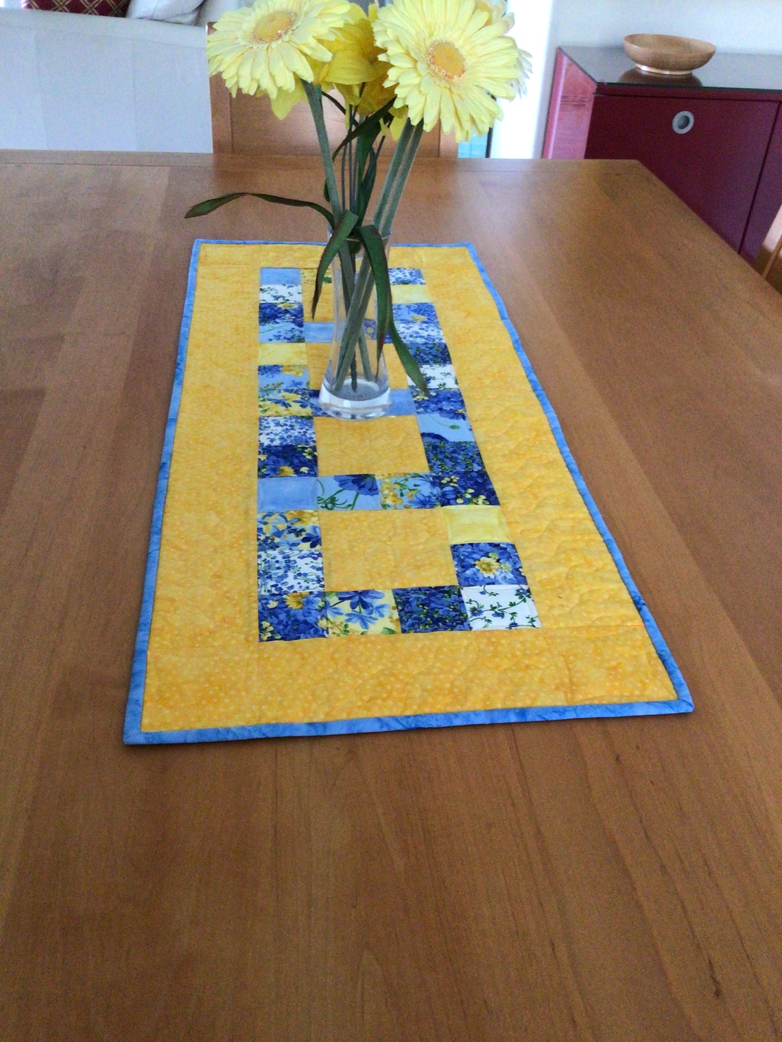 Blue Yellow and Gold Floral Table Runner 14 X 32 - Etsy