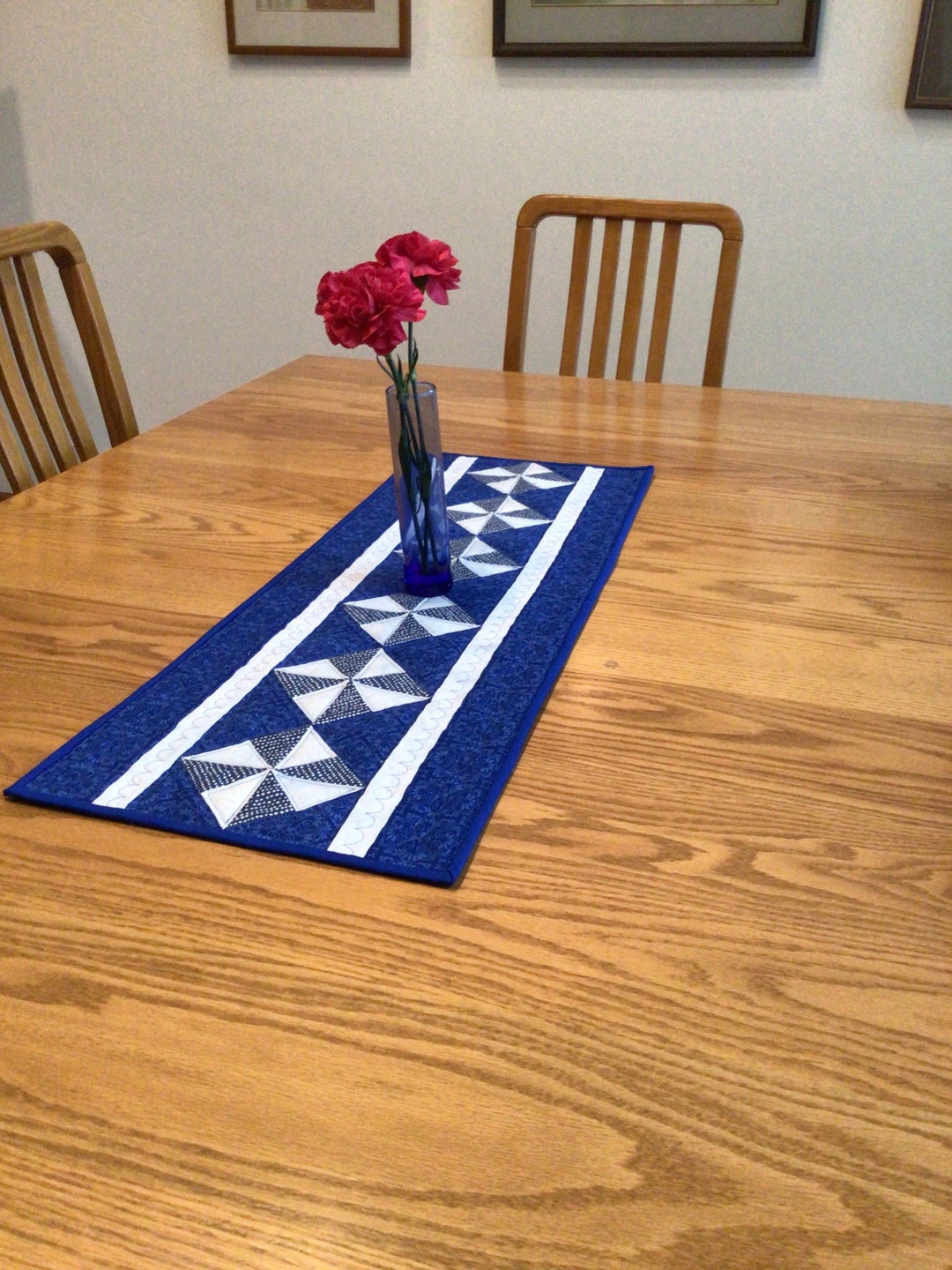 Quilted Blue and White Pinwheel Table Runner Topper - Etsy