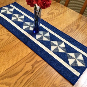 Quilted Blue and White Pinwheel Table Runner Topper - Etsy