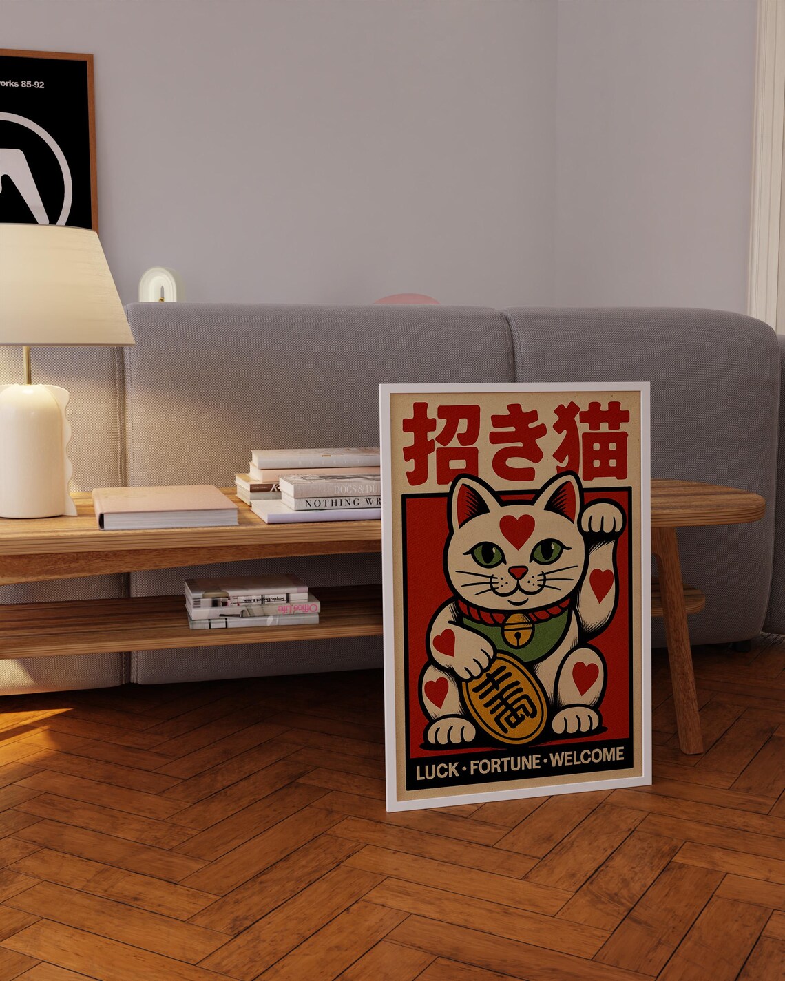 Maneki Neko Japanese Lucky Cat Printable Wall Art – Retro Fortune ...
