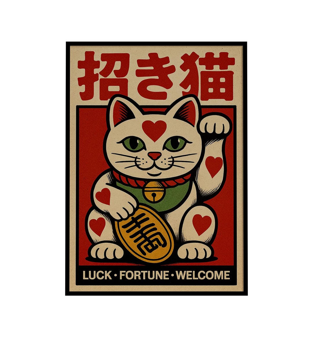 Maneki Neko Japanese Lucky Cat Printable Wall Art – Retro Fortune ...