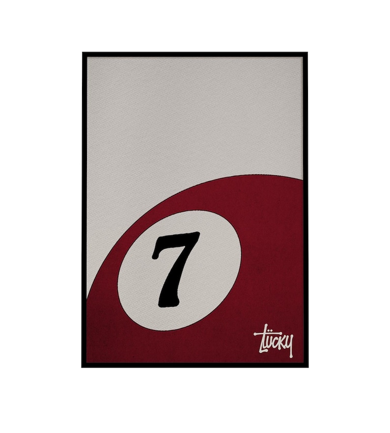 Lucky Number 7 Pool Ball Art Print: Retro Game Room Decor (digital ...