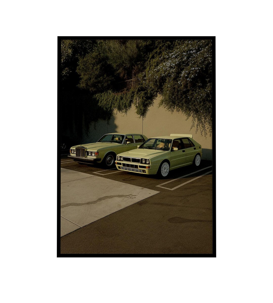 Retro Car Print: Lancia Delta & Rolls Royce - Vintage Automotive Decor ...