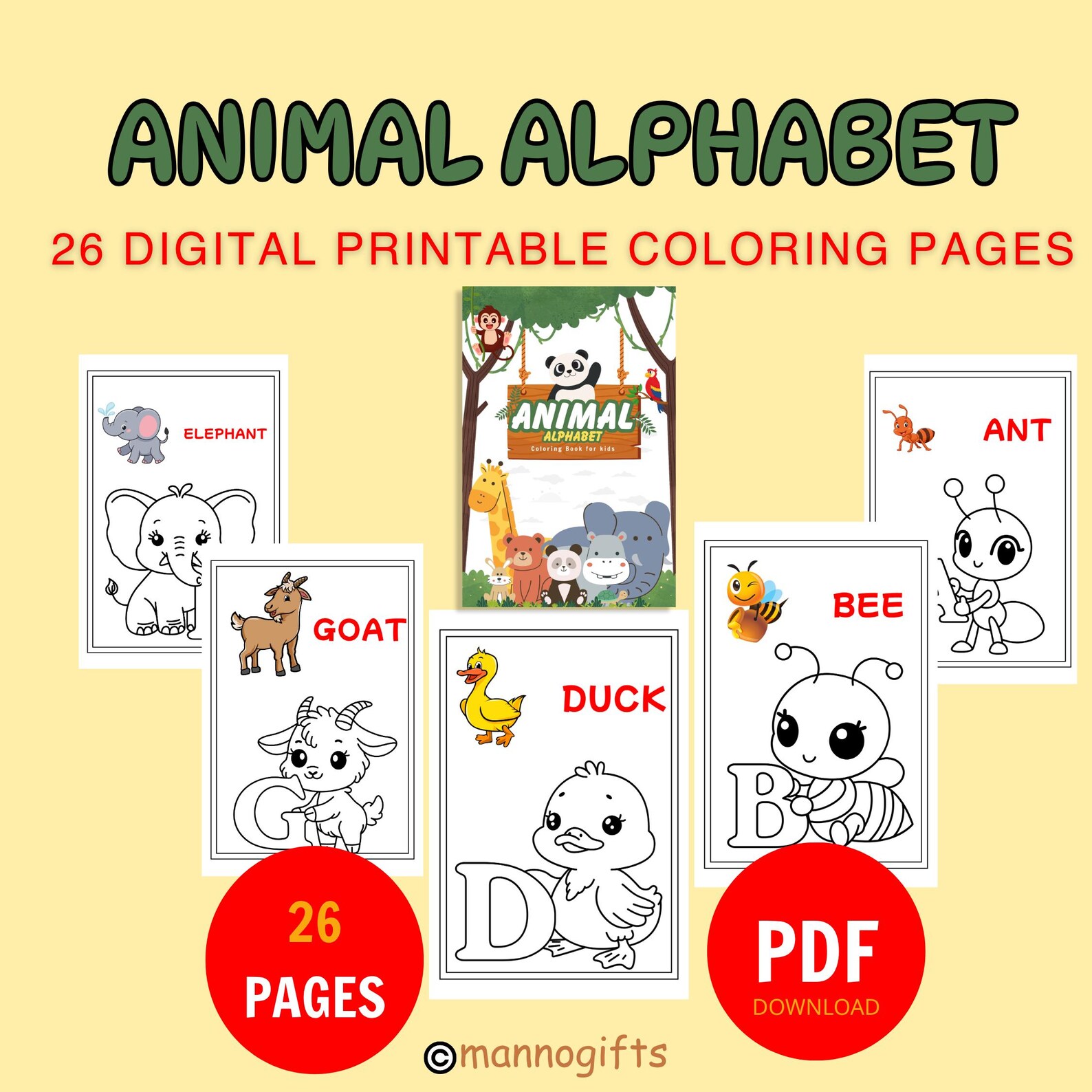 Animal Alphabet Coloring Book - Etsy
