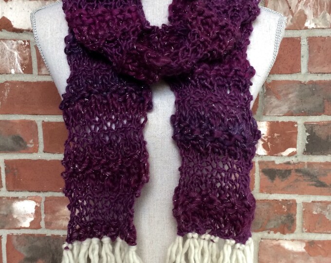 Sugar Plum Purple Winter Scarf With Fringe Broken Seed Scarf White ...