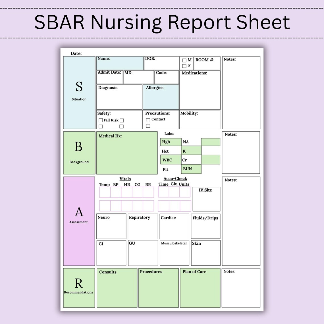SBAR Nurse Report Sheet for Nursing Student Med Surg SBAR Report Sheet ...
