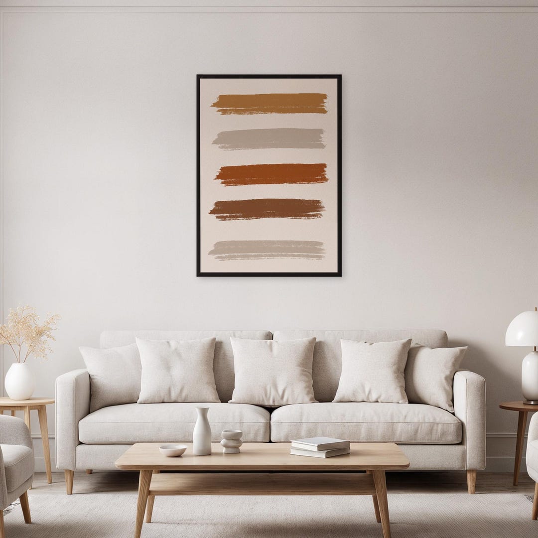 Minimalist Brushstroke Poster, Japandi Earth Tone Wall Art, Abstract ...