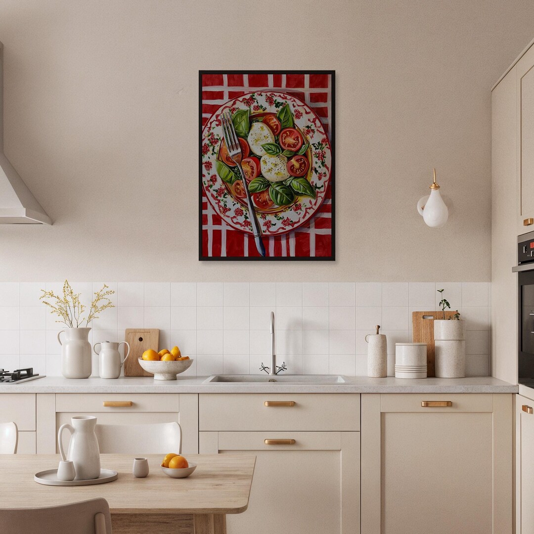 Framed Tomato Mozzarella Salad Wall Art, Italian Kitchen Food Poster ...