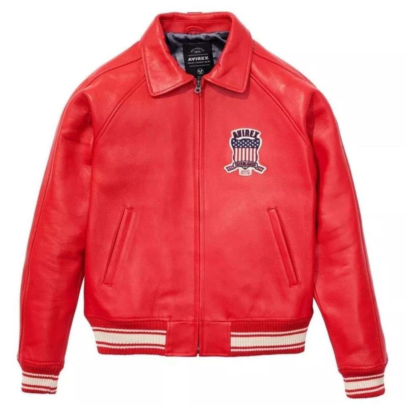 Men’s Avirex Red Bomber Jacket – Real Lambskin Leather American Flight ...