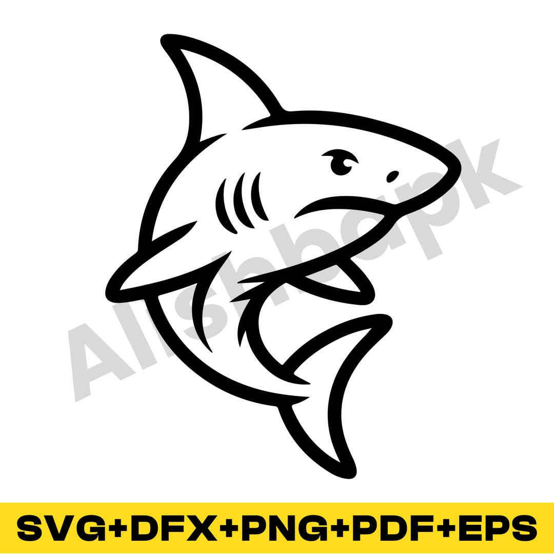 Minimal Shark Vector Illustration, Silhouette Art (svg, Png, Dxf, Pdf ...