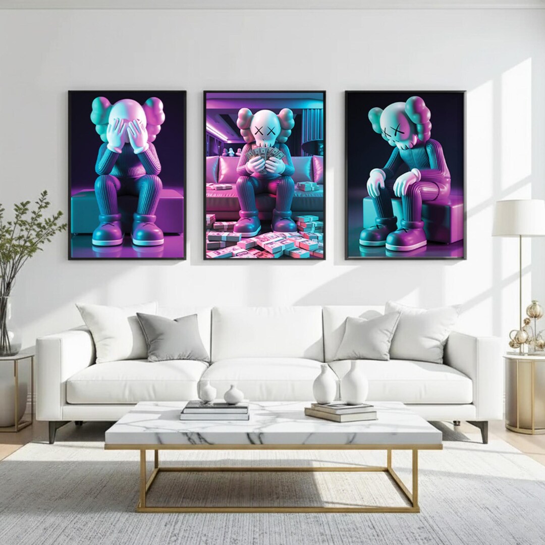 Neon KAWS Figure Poster Set: Hypebeast Graffiti Art (digital Download ...