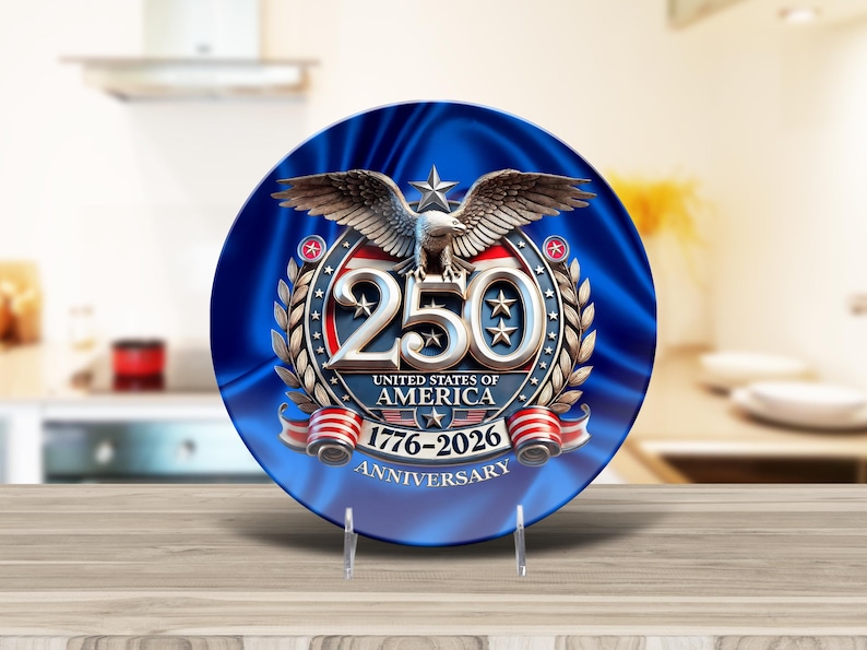 USA 250th Anniversary Plate – Patriotic Eagle Emblem, American ...