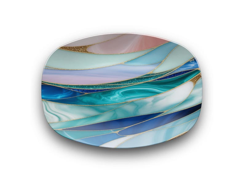 Ocean Waves Stained Glass Serving Platter – Coastal Decor, Unbreakable, Usa-made - Etsy