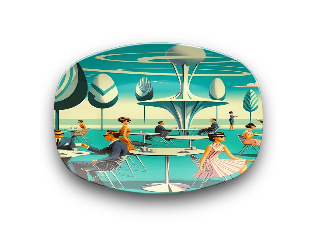 Space-age Café Platter – Mid-century Modern Outdoor Scene | Atomic Era ...