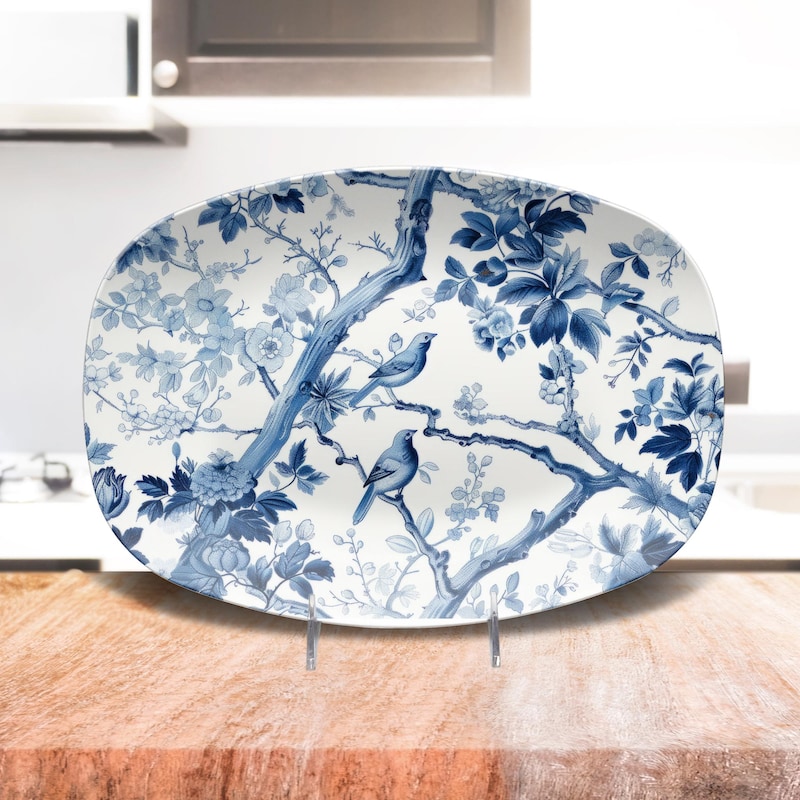 Blue Floral Vintage Platter - Etsy
