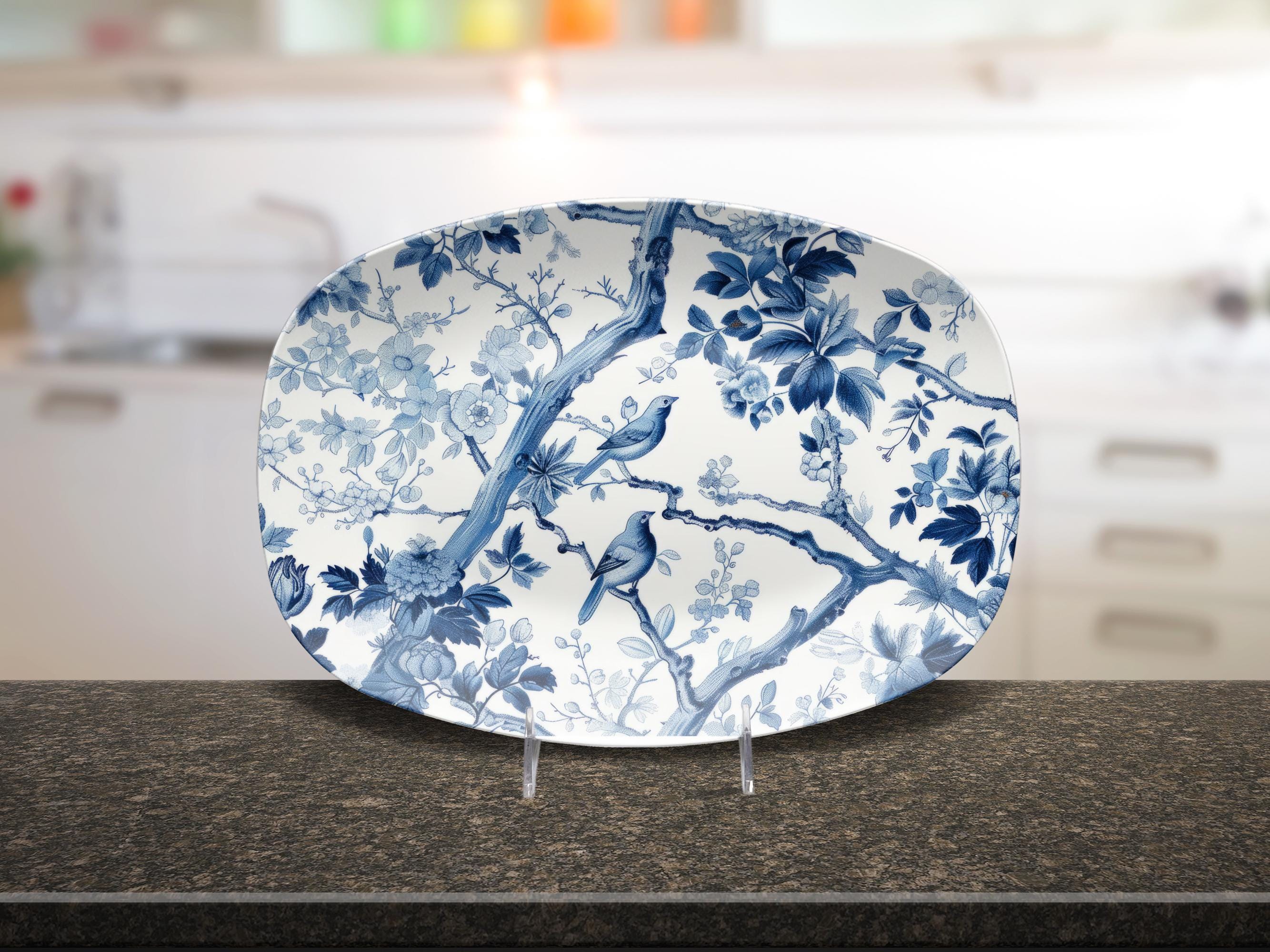 Blue Floral Bird Chinoiserie Decorative Platter - Etsy