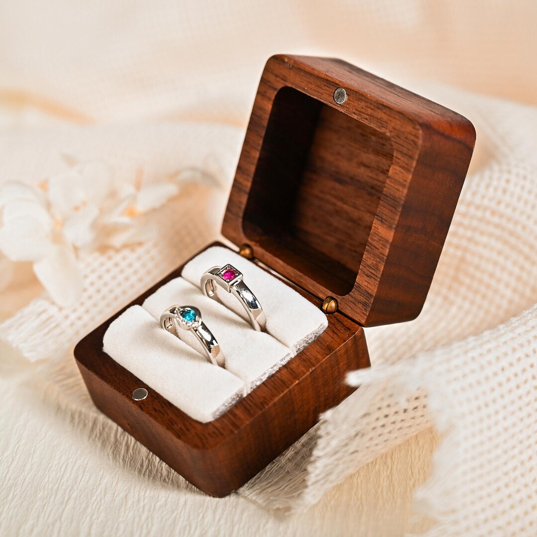 Personalized Engraved Wooden Ring Box, Vintage Double Slot Wedding Day ...