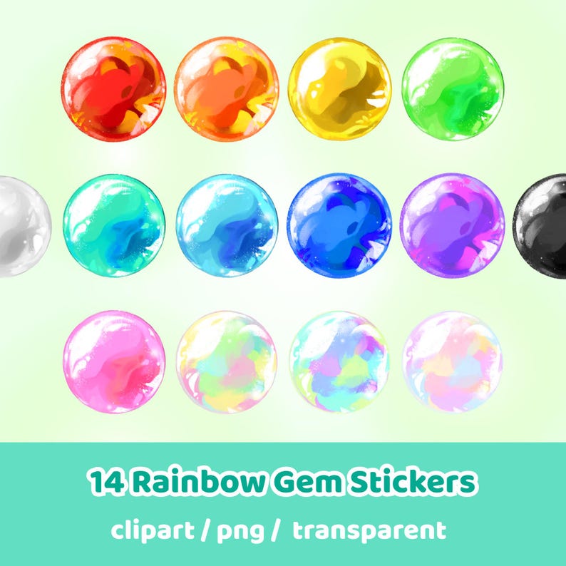 Rainbow Gem Stickers | Round Jewel Clipart for Digital Use (14 Colors ...