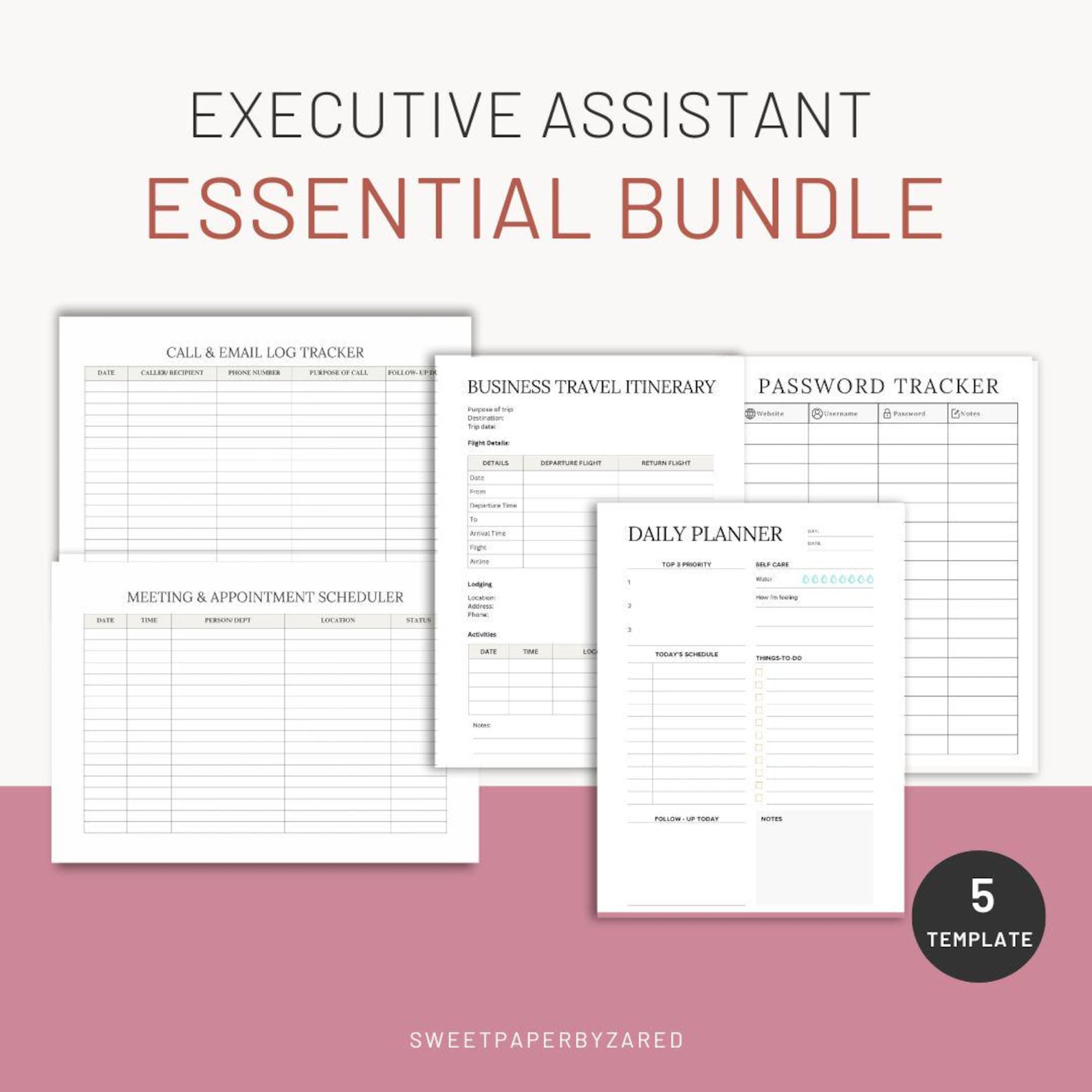 Daily Planner and Itinerary. Executive Assistant Template Bundle (PDF ...