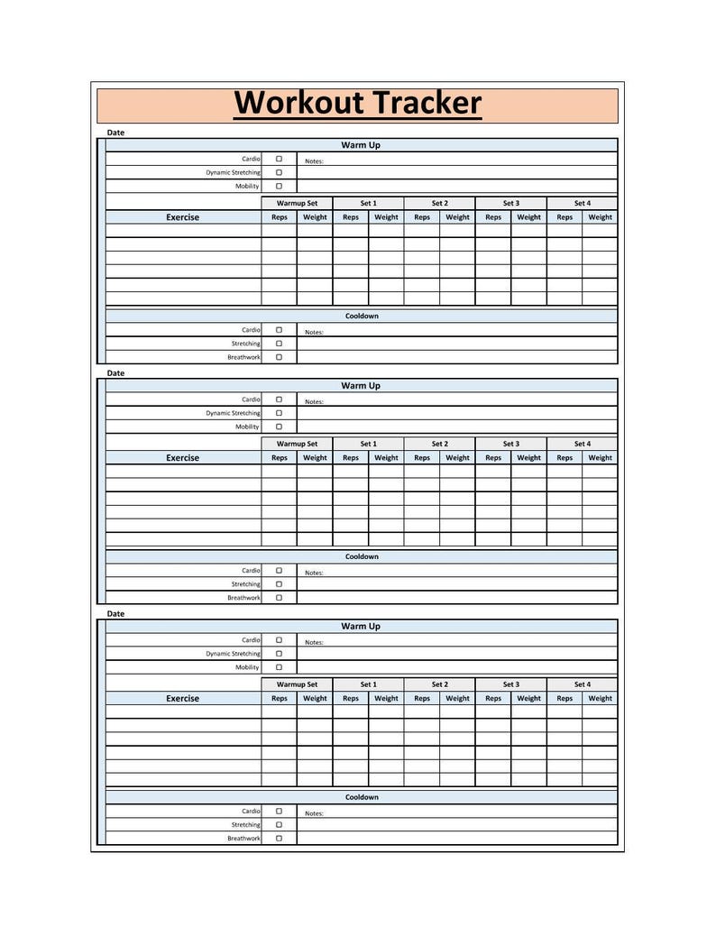 Workout Planner Printable – Digital Workout Tracker & Exercise Log ...