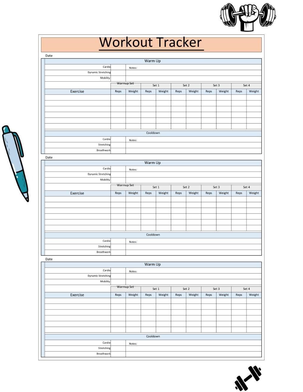 Workout Planner Printable – Digital Workout Tracker & Exercise Log ...