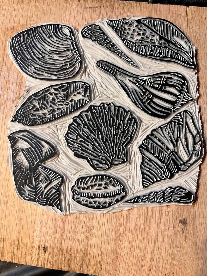 Seashell Linocut Patch: Hand-stamped Upcycled Fabric, Coastal Decor Sew ...