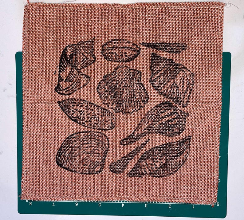 Seashell Linocut Patch: Hand-stamped Upcycled Fabric, Coastal Decor Sew ...