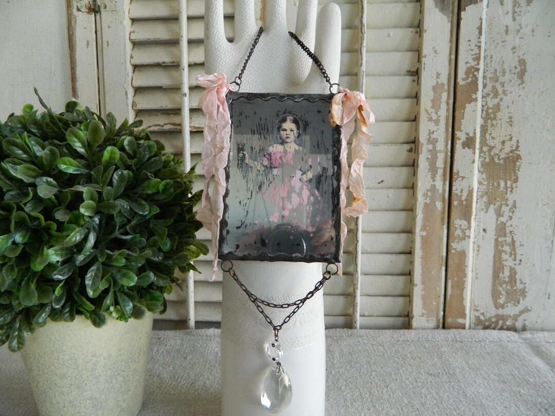 Handmade Mercury Glass Style Soldered Wall Hanging Featuring a Paper Whimsy Image - Etsy