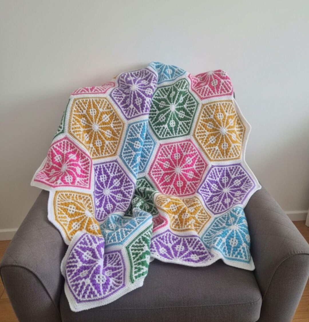 CROCHET PATTERN Hexagon Burst Mosaic Blanket - English Only PDF - Etsy