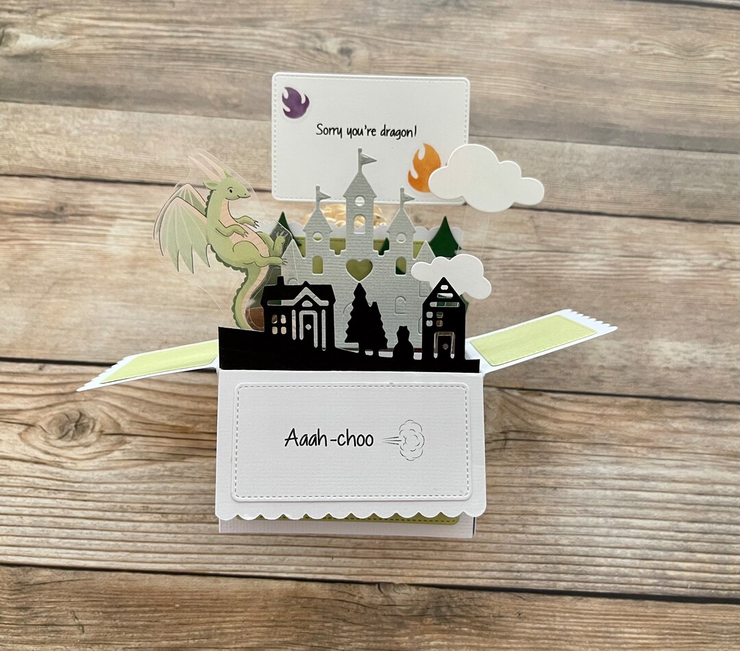 3D Box Pop up Get Well Card, Dragon Theme, Sorry You're Dragon, Achoo ...