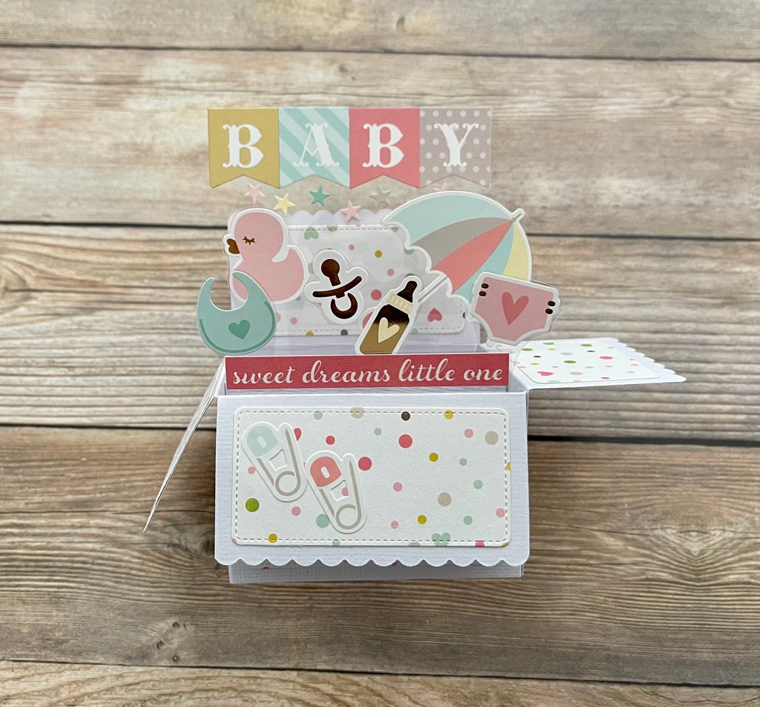 3D Box Pop up Baby Gender Neutral Card L Bottle Bib Duck Pacifier L ...