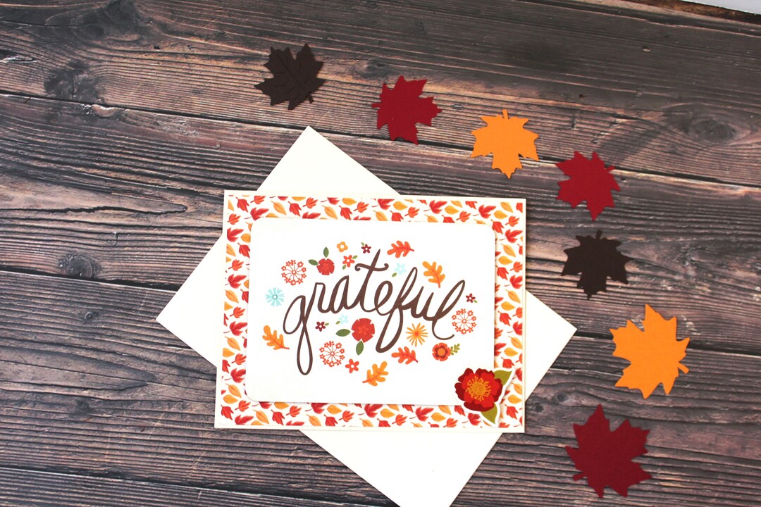 Thanksgiving Fall Card Grateful Leaves Flowers Orange Red - Etsy