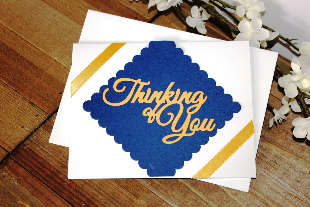Note Card L Thinking of You L Blue Gold White L Blank Inside L Free US ...