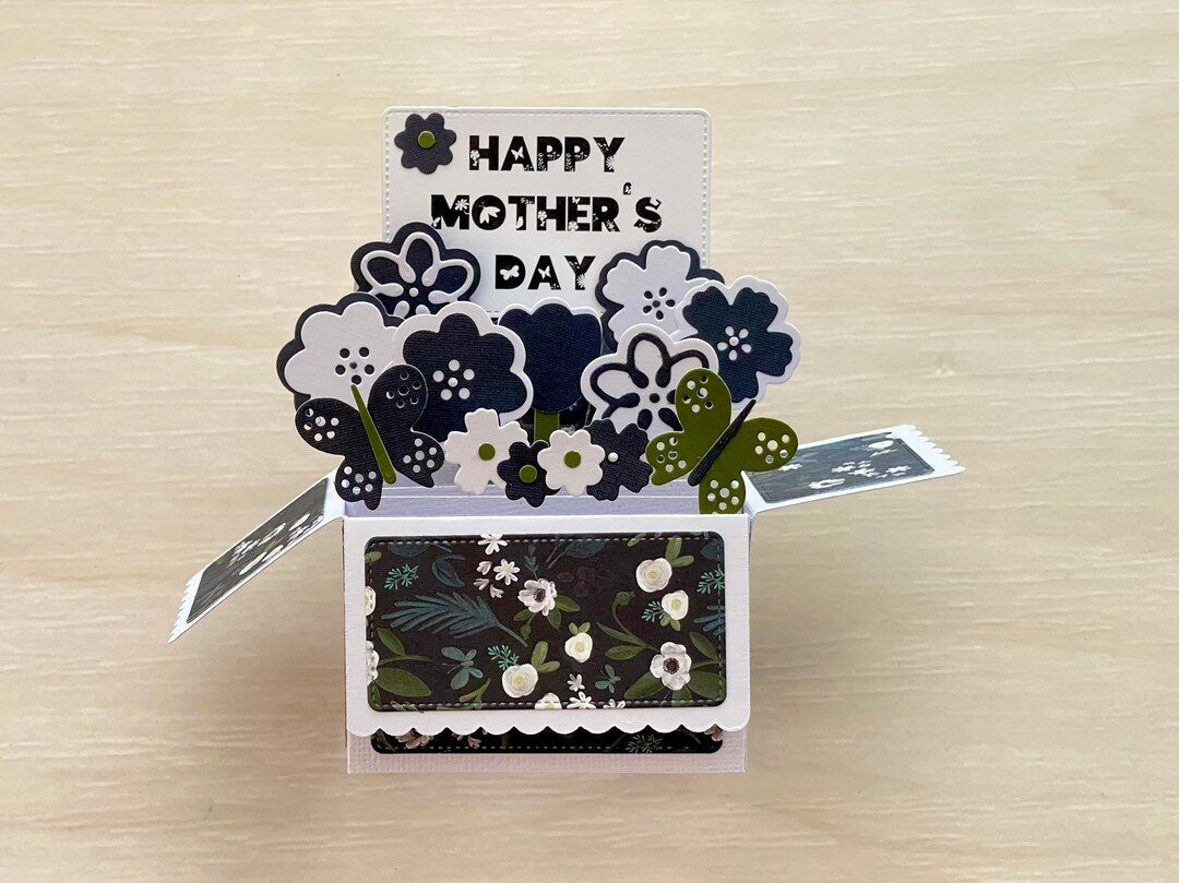 3D Box Pop up Card, Happy Mother's Day, Floral Theme, Blue White Green ...