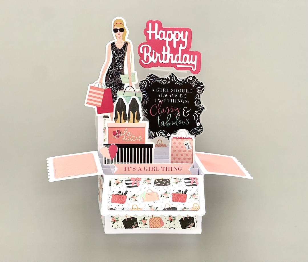 3D Box Pop up Fashionista Birthday Card L Shop 'til You Drop Birthday ...