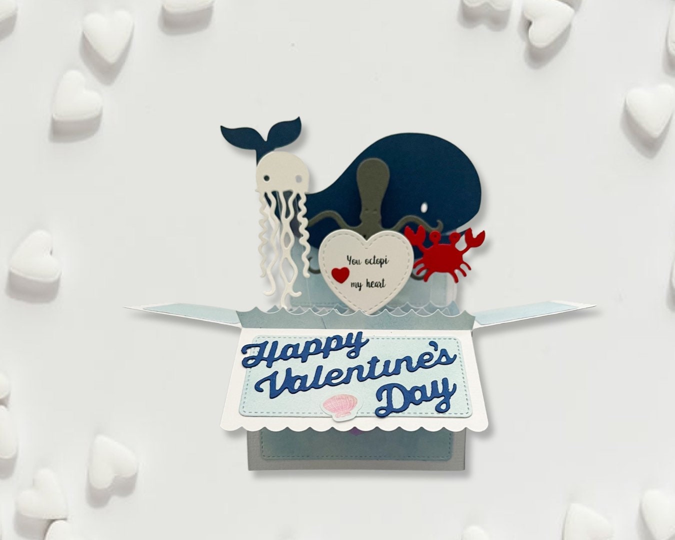 Valentines Cards Sea Creatures Folds Flat to Mail Whale Octopus Crab ...