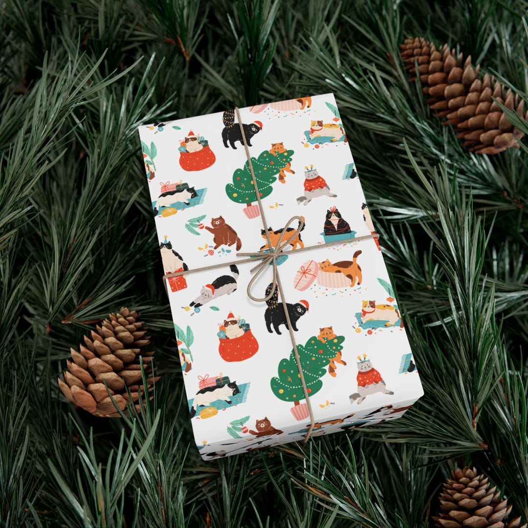 Silly Christmas Cats Wrapping Paper, Cats Causing Trouble Christmas ...