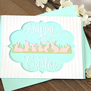 Easter Card, Easter Bunnies, Green Blue Pink White, Blank Inside, Free ...