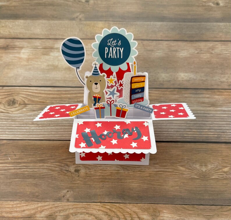 3D Box Pop up Birthday Card Bright Primary Colors Bear - Etsy