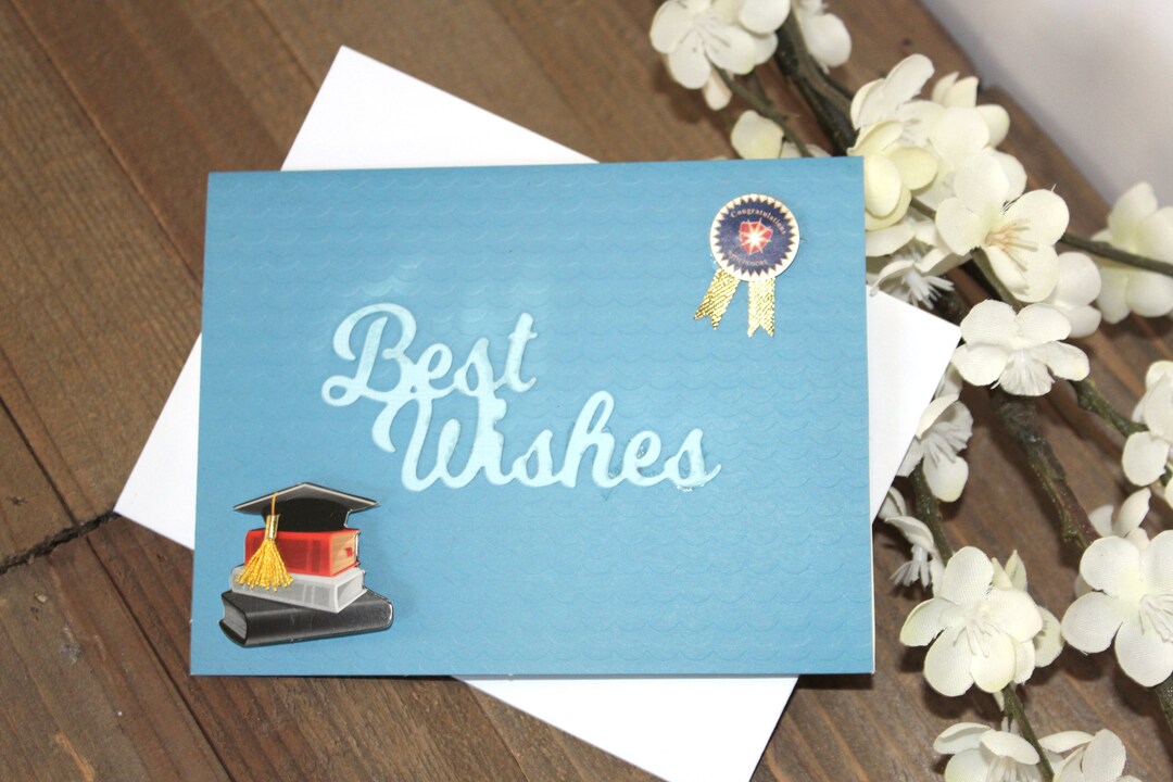 Graduation Card, 3D, Graduation Cap Books, Best Wishes, Blue, Blank ...