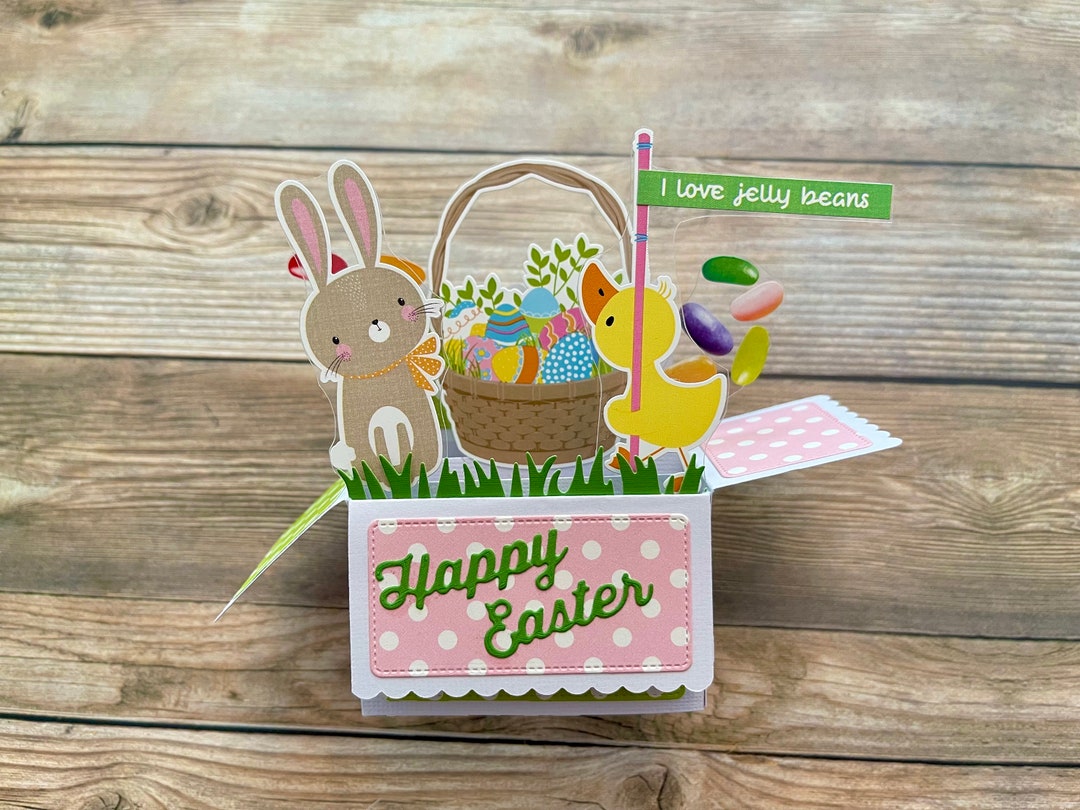 3D Box Pop up Easter Card L Happy Easter L Bunny Chick L Jelly Beans L ...