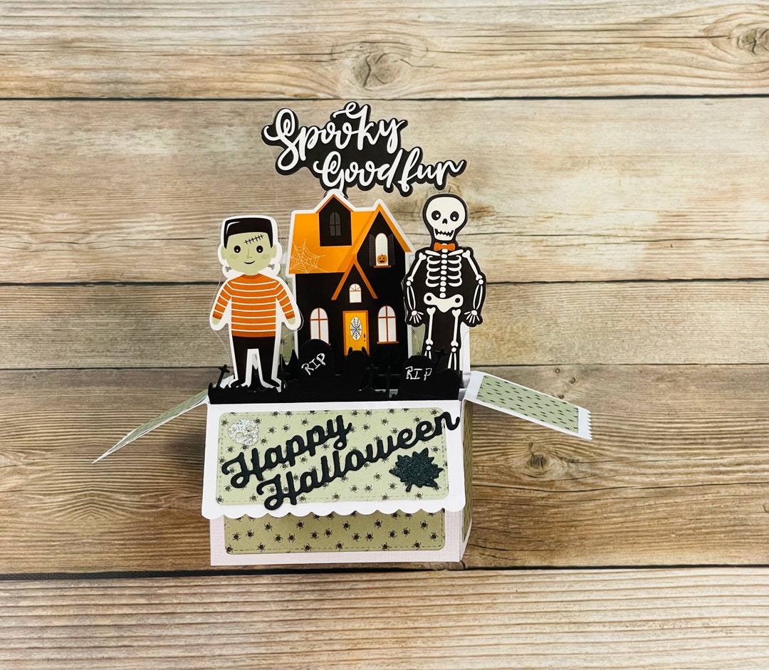 3D Box Pop up Halloween Card, Trick or Treaters, Frankenstein Skeleton ...