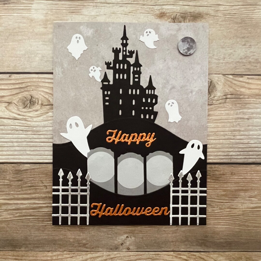 Scratch off Halloween Card L Haunted House L Graveyard Ghosts L Hand ...