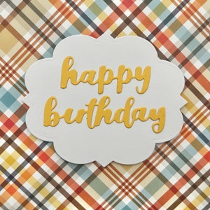 Birthday Card, Happy Birthday, Yellow White Plaid, Bright, Blank Inside ...