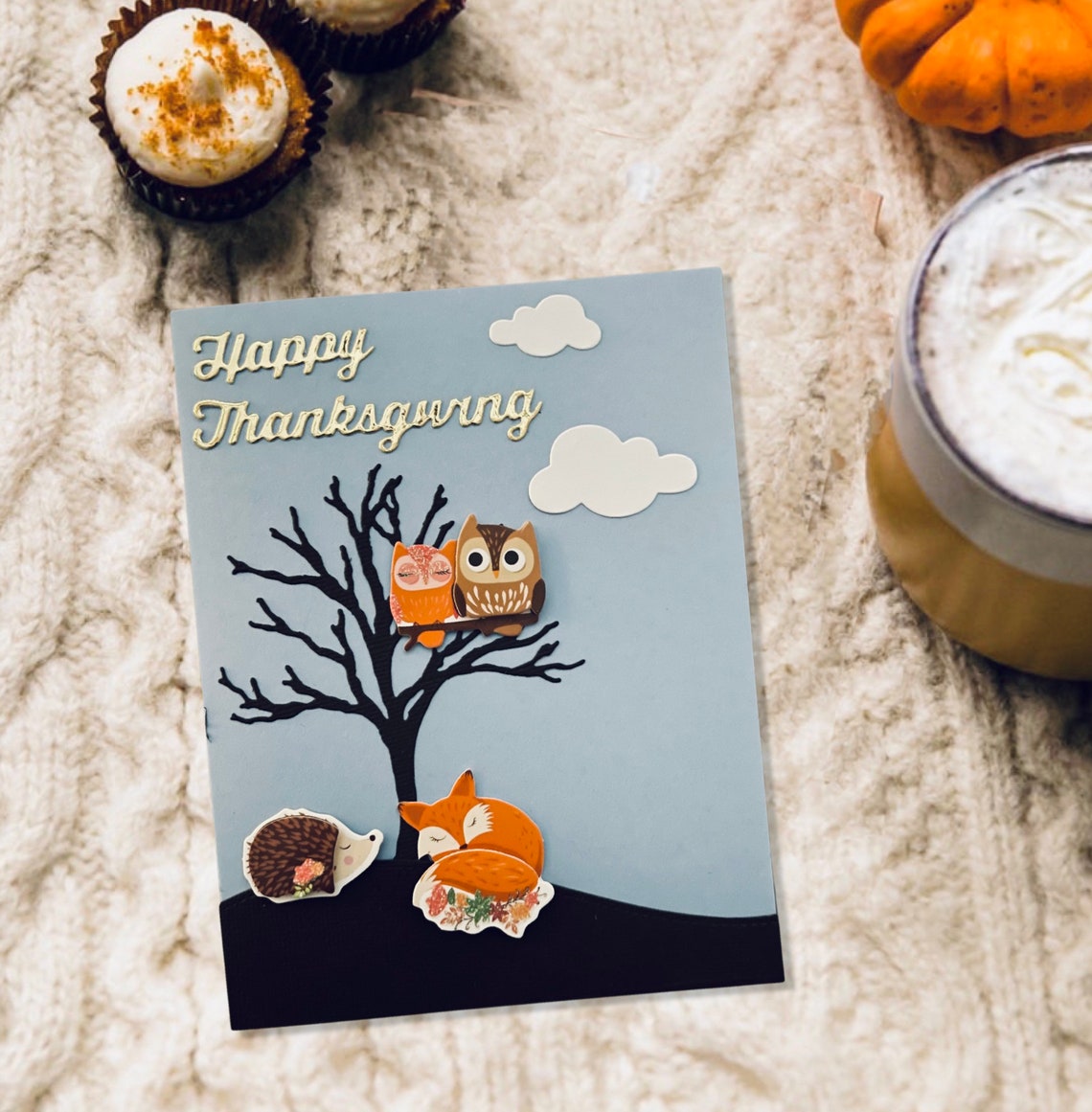 Happy Thanksgiving Forest Scene Fox Hedgehog Owls Blank - Etsy
