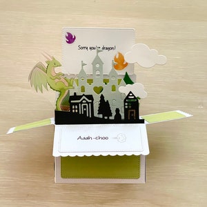 3D Box Pop up Get Well Card, Dragon Theme, Sorry You're Dragon, Achoo ...