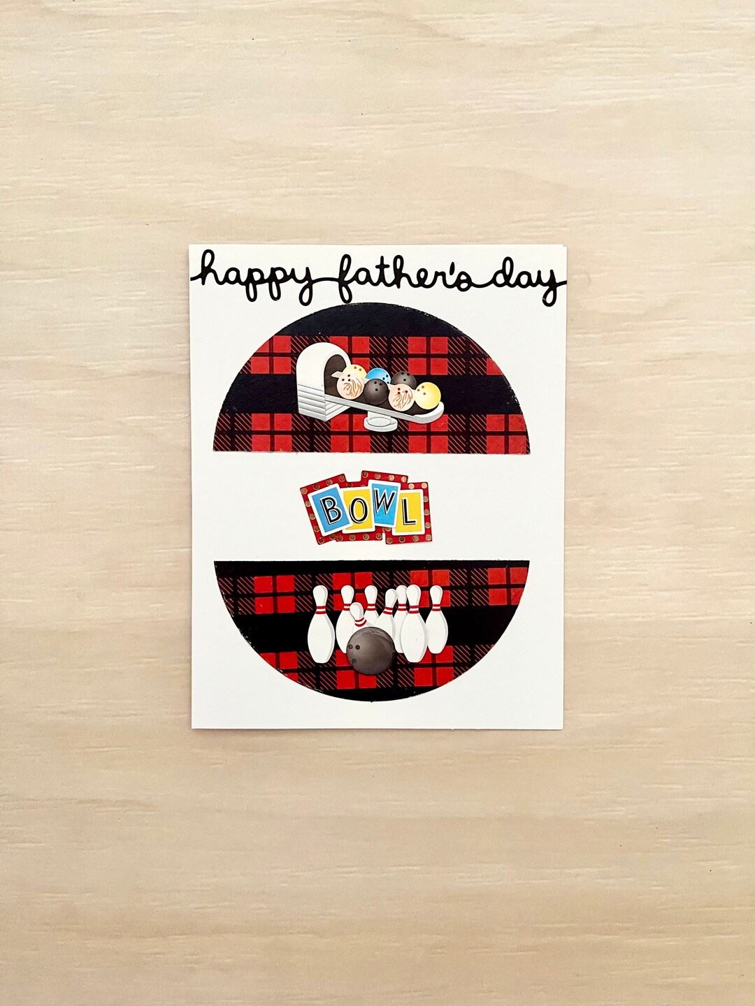 Father's Day Card, Bowling Theme Card, Bowling Ball Pins, Red White ...