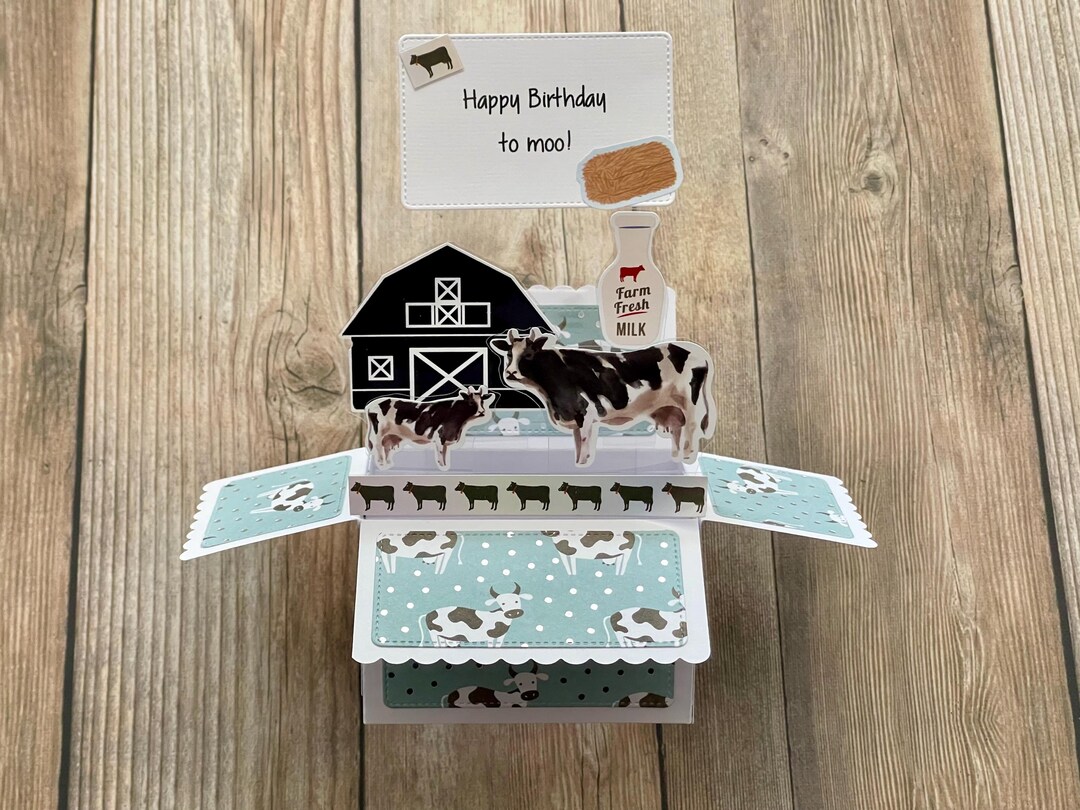3D Box Pop-up Cow Birthday Card L Farm Animal Theme L Happy Birthday to ...